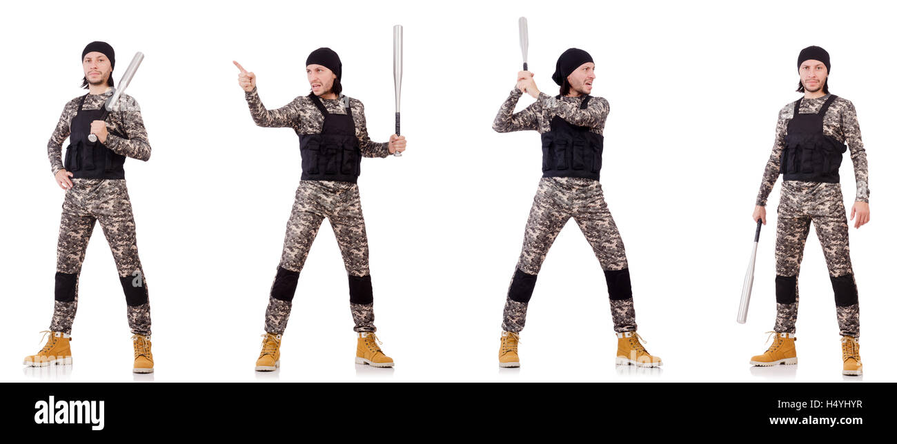 Soldier with bat isolated on the white background Stock Photo - Alamy