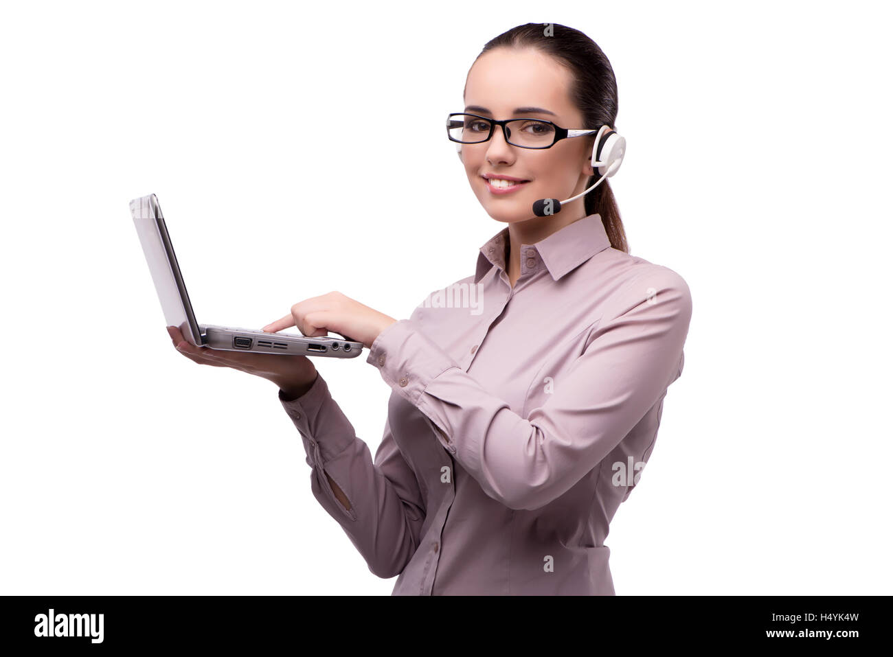 Young call center operator isolated on white Stock Photo - Alamy