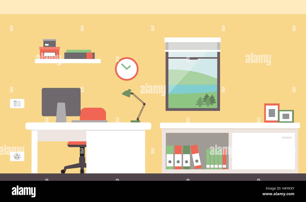 Workspace desk chair computer Stock Vector Images - Alamy