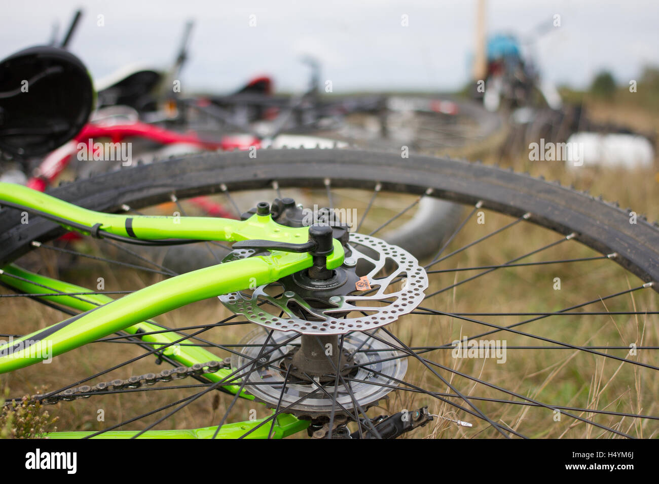 Cycle with a rear disk brake is on the ground. Bicycle riding Stock ...