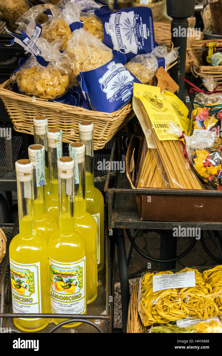 Local food specialities on sale in a shop of Menaggio, Lake Como ...