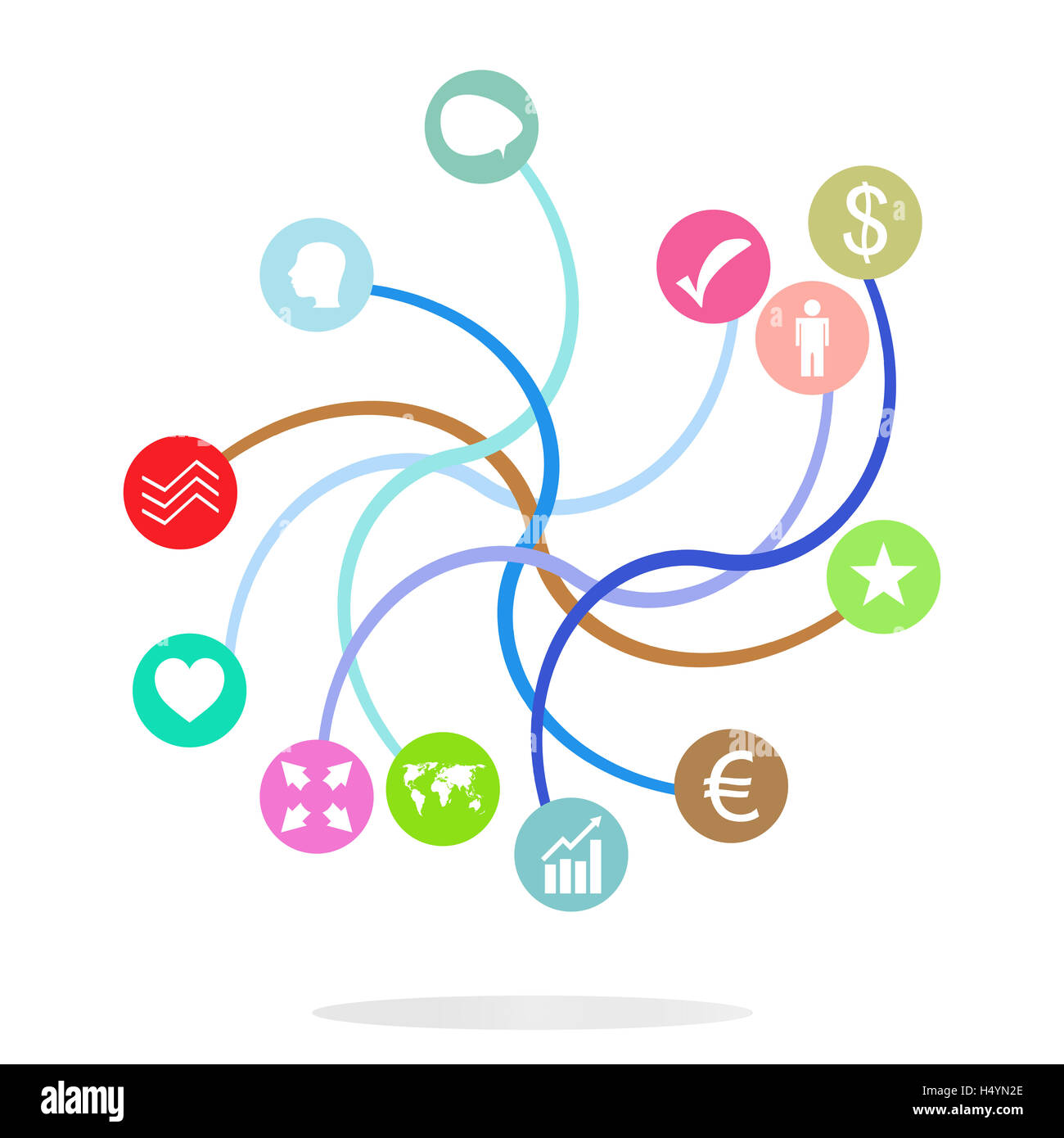 Social media network. Connected symbols for interactive, market ...