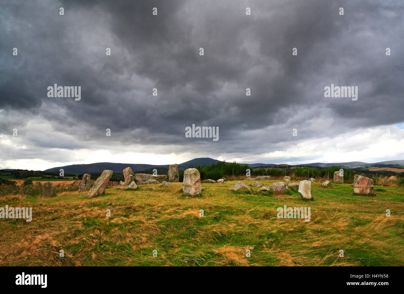 A view of Tomnaverie Recumbent Stone Circle near Tarland, Aberdeenshire ...