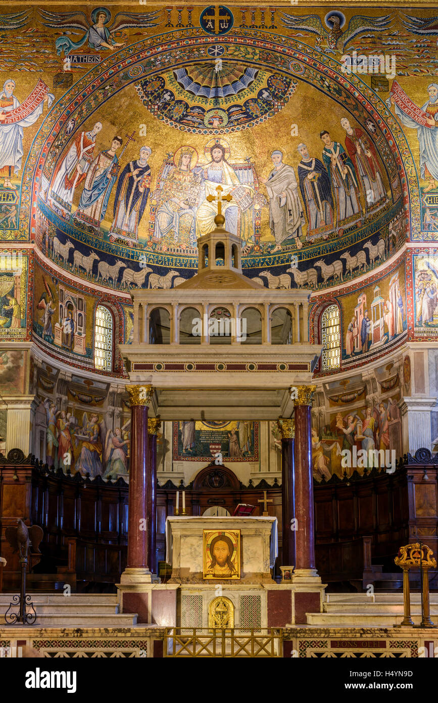 The 13th-century mosaics in the apse inside the Basilica of Santa Maria in Trastevere, Rome ...
