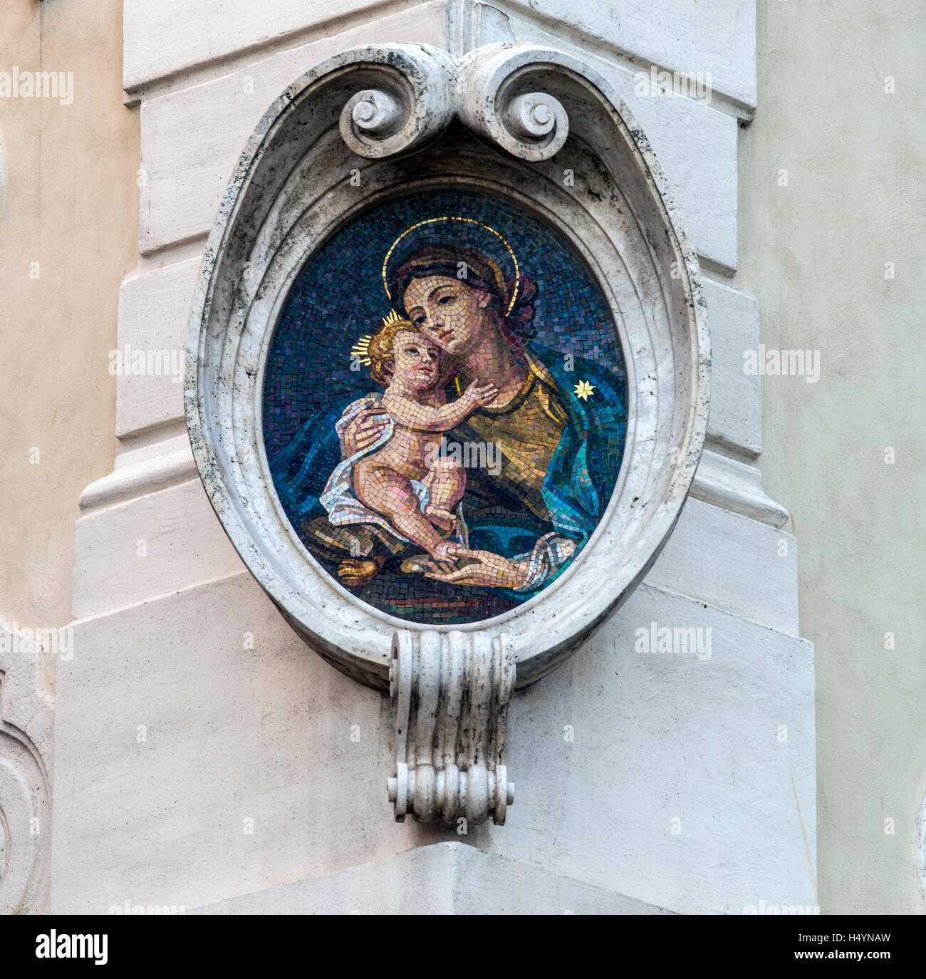 Traditional Madonnella or Madonna painting placed in a building’s ...