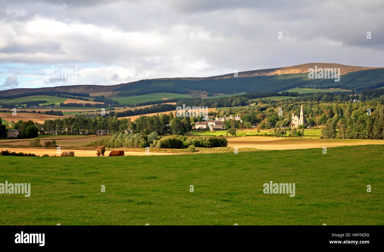 A view of rolling hills around the village of Tarland, Aberdeenshire ...