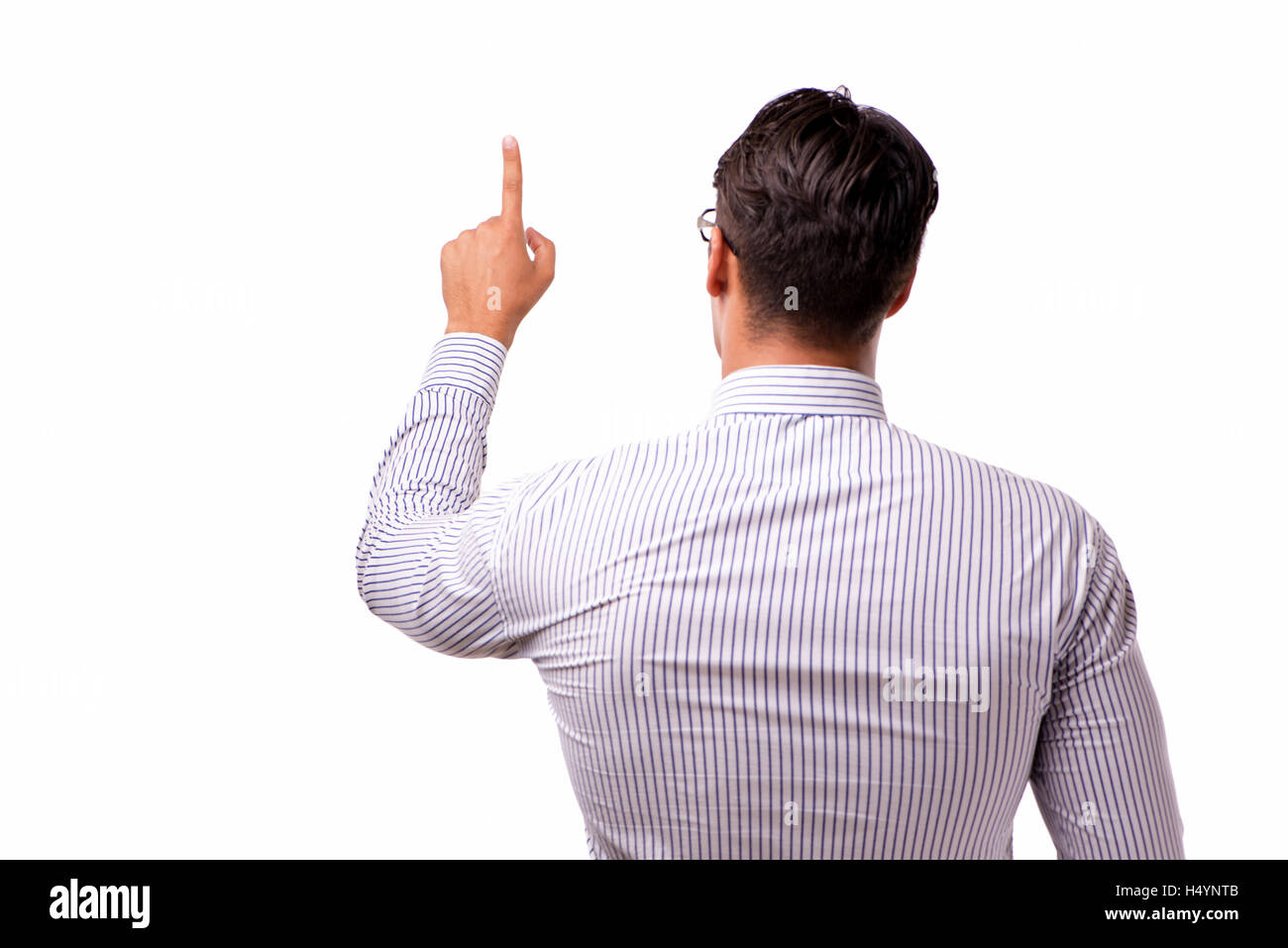 Young handsome businessman pressing buttons isolated on white Stock ...