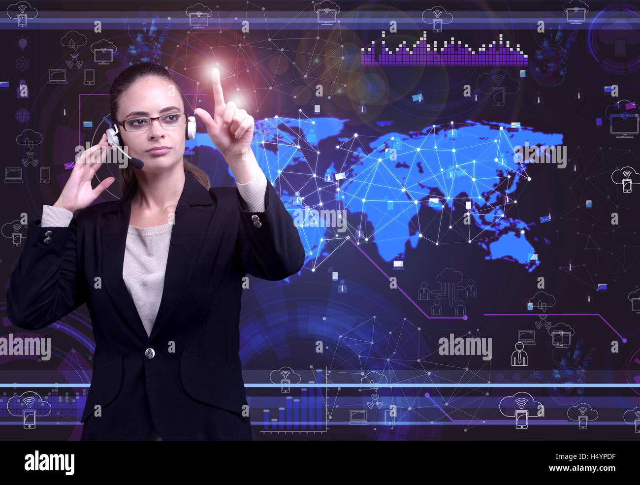 Woman in social data management concept Stock Photo - Alamy