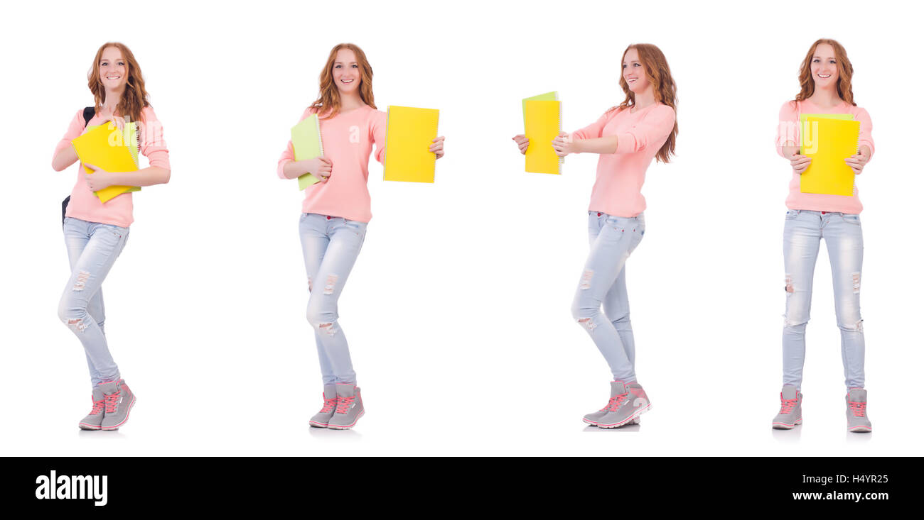Young student with notebooks isolated on white Stock Photo - Alamy