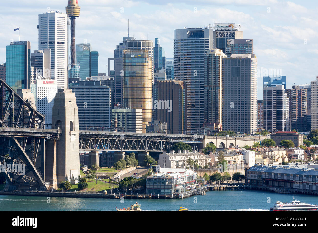 Sydney harbour bridge and Sydney city centre skyline cityscape cbd ...