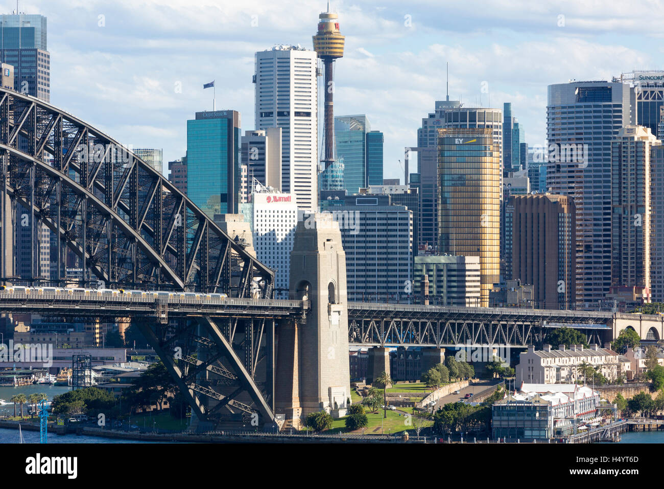 Sydney harbour bridge and city centre cbd viewed from north Sydney,New ...