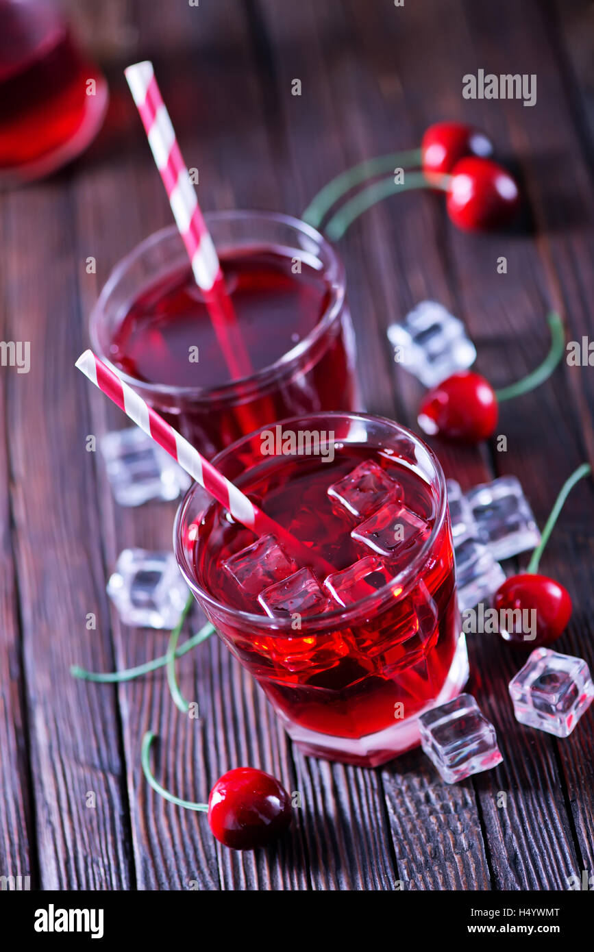 cherry drink in glass and on a table Stock Photo - Alamy