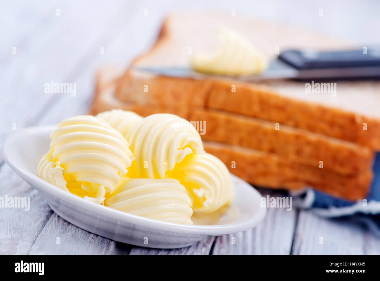 bread and butter for breakfast, breakfast on a table Stock Photo - Alamy