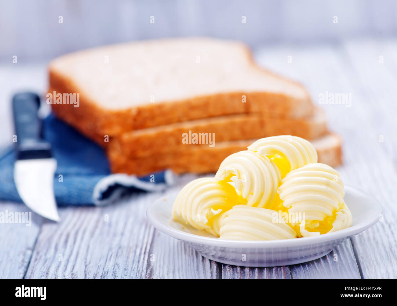 bread and butter for breakfast, breakfast on a table Stock Photo - Alamy