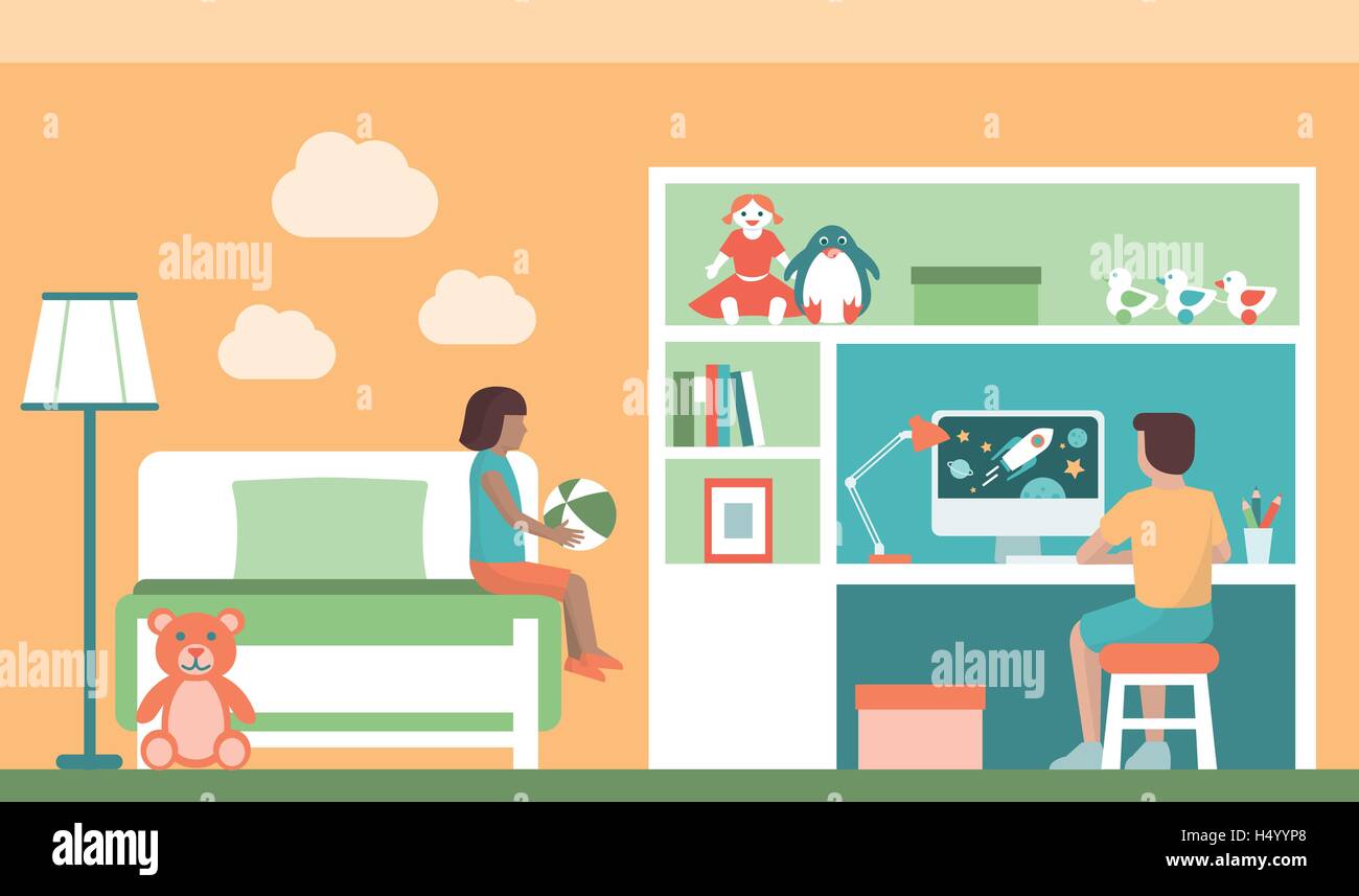 Kids studying home Stock Vector Images - Alamy