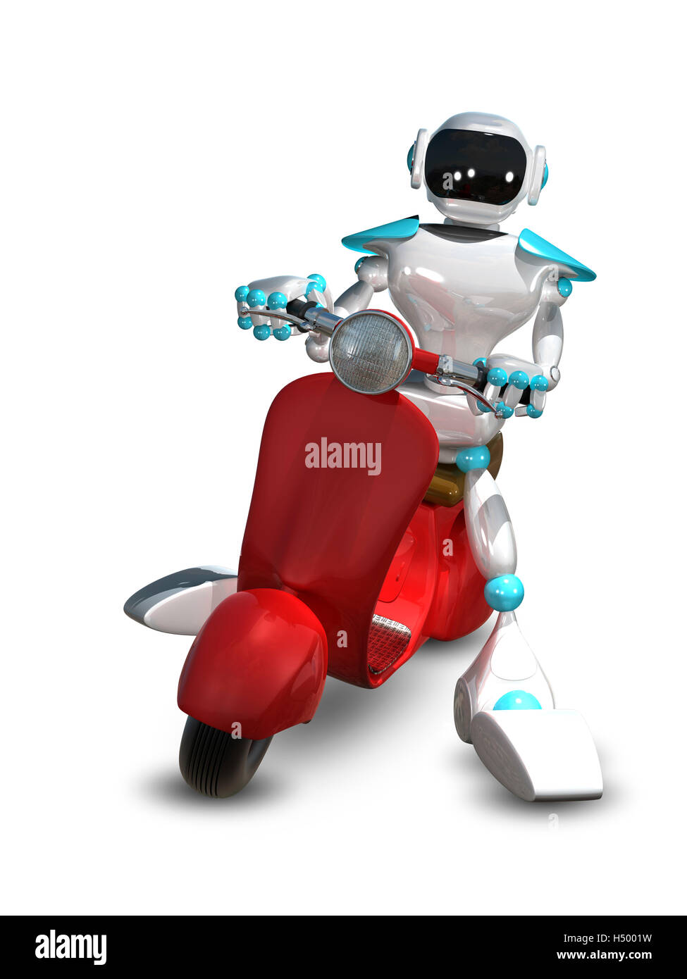3D Illustration of a Robot on a Red Motor Scooter Stock Photo - Alamy