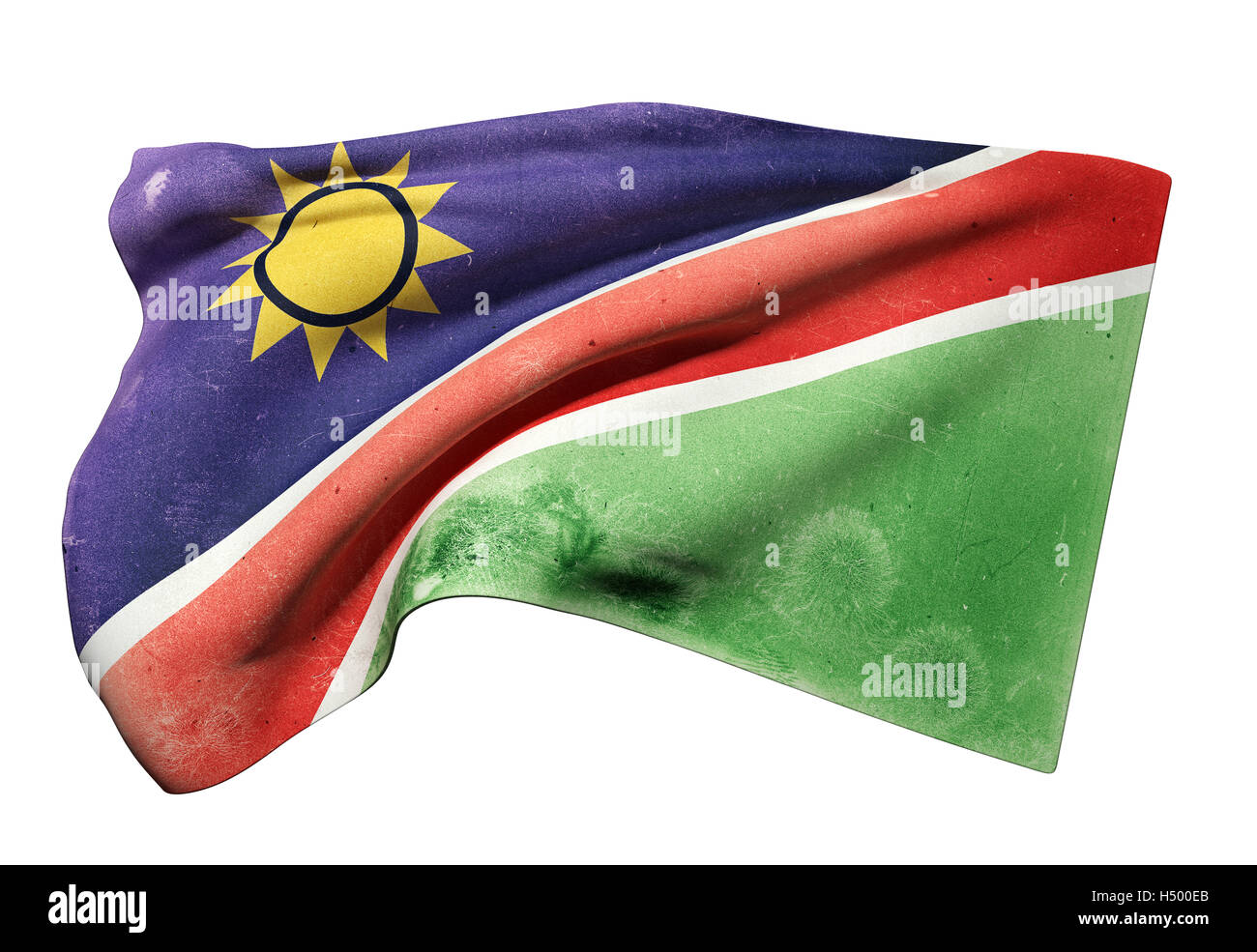 3d rendering of an old and dirty Republic of Namibia flag waving Stock ...