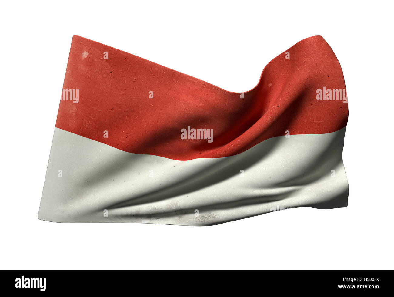 3d rendering of an old Republic of Indonesia flag waving on white ...
