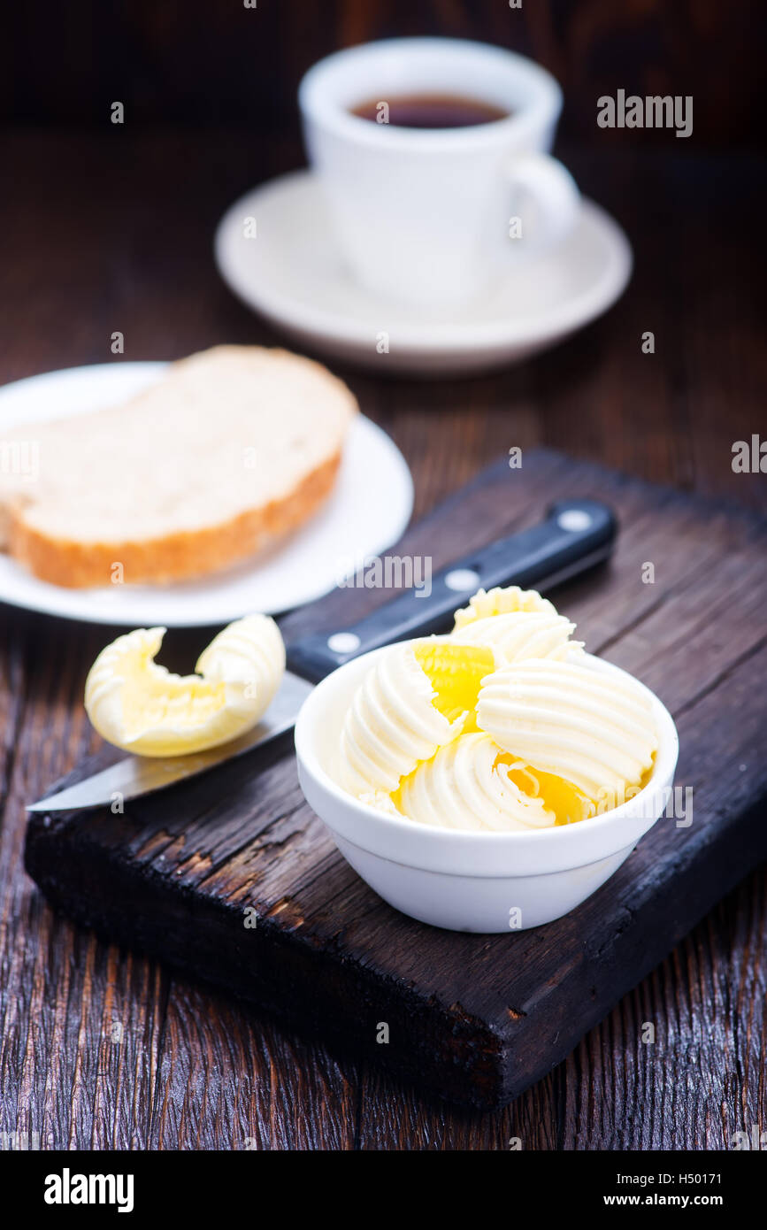 bread and butter for breakfast, breakfast on a table Stock Photo - Alamy