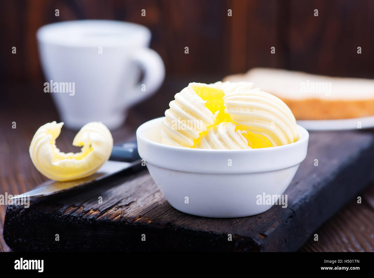 bread and butter for breakfast, breakfast on a table Stock Photo - Alamy