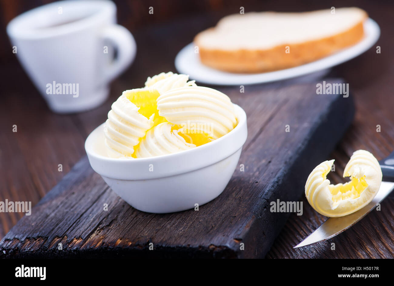 bread and butter for breakfast, breakfast on a table Stock Photo - Alamy