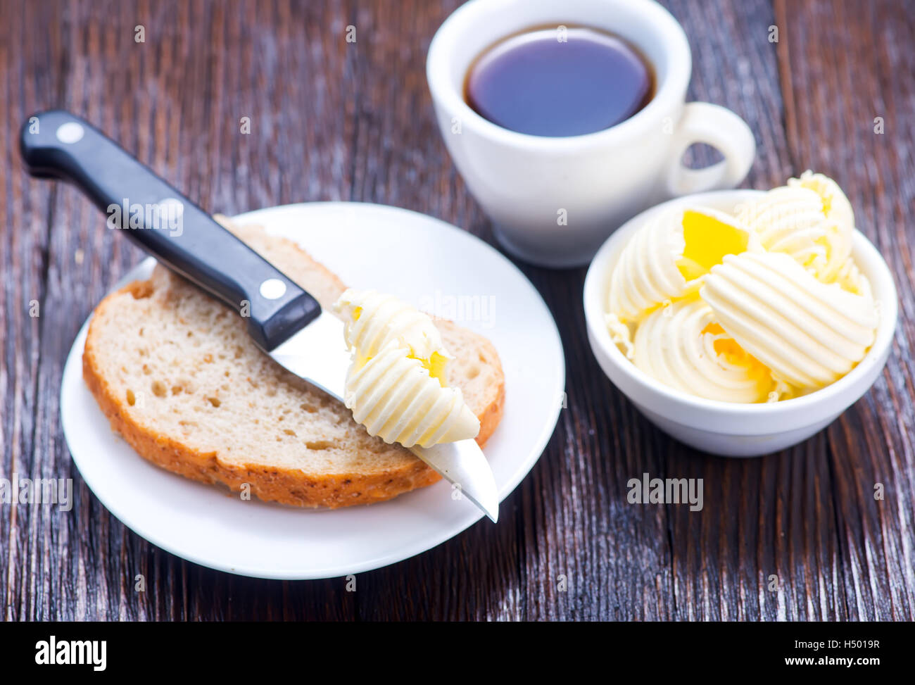 bread and butter for breakfast, breakfast on a table Stock Photo - Alamy