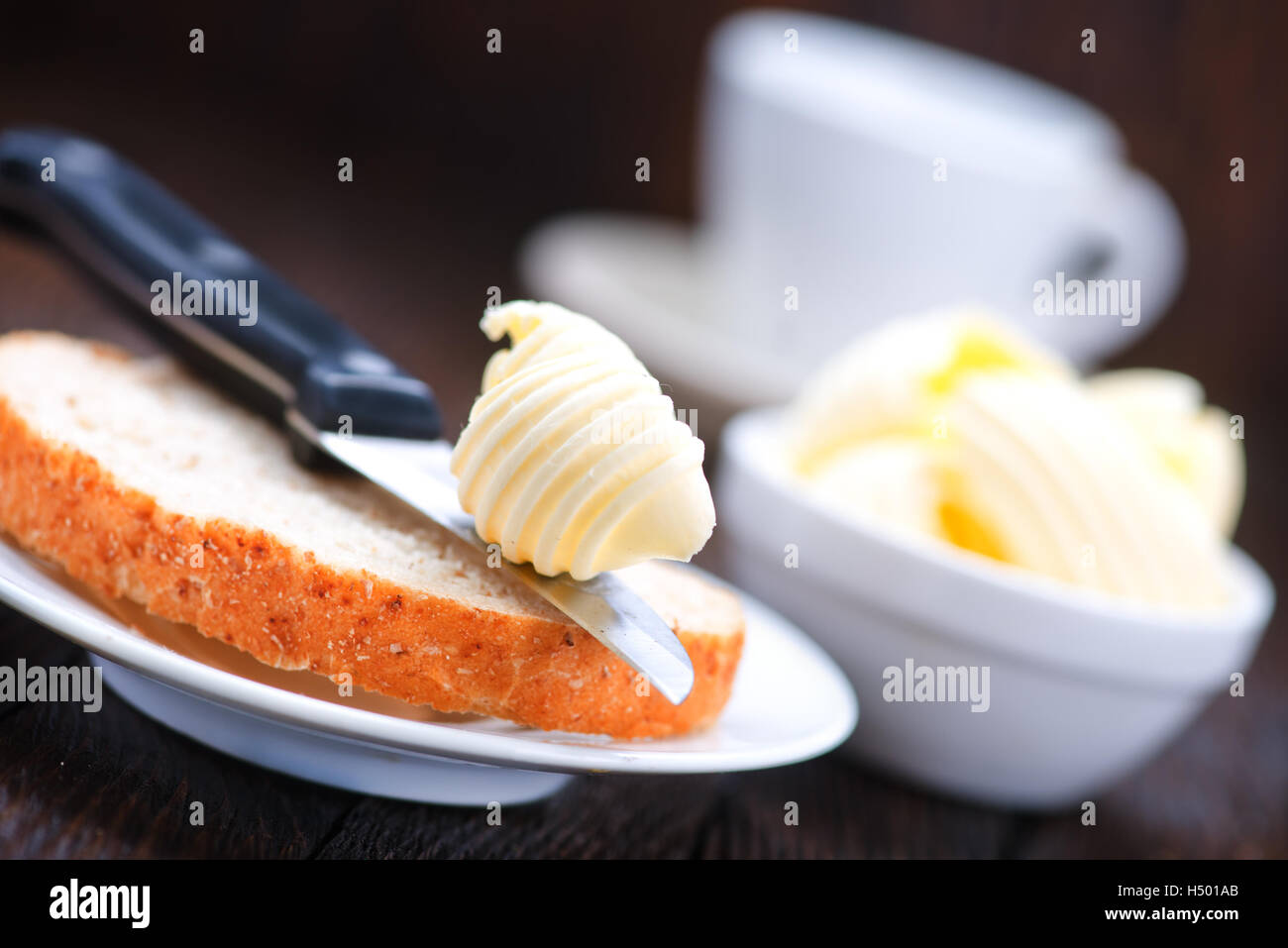 bread and butter for breakfast, breakfast on a table Stock Photo - Alamy