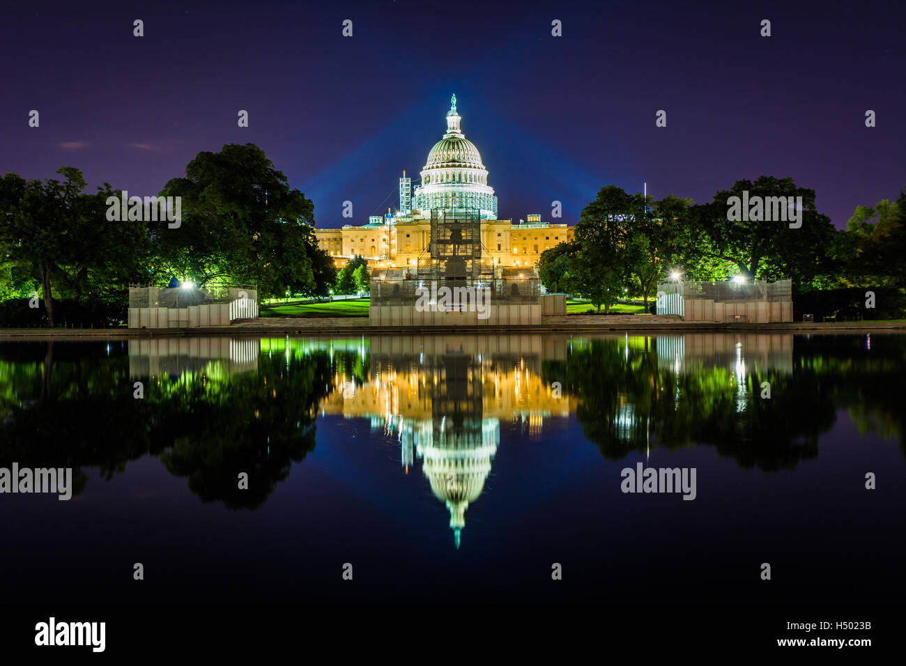 The United States Capitol Building and Reflecting Pool at night, in ...