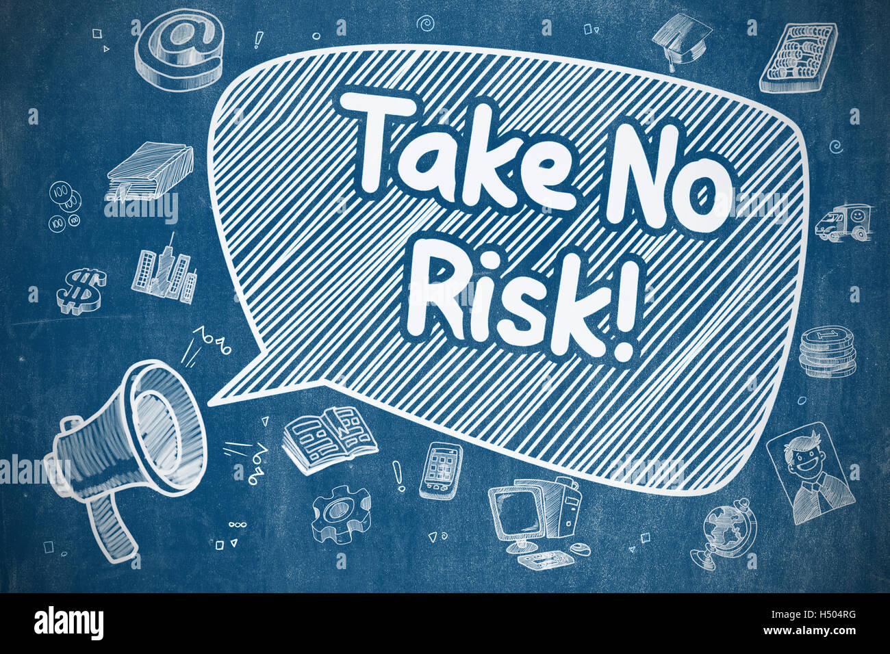 Take No Risk - Cartoon Illustration on Blue Chalkboard Stock Photo - Alamy