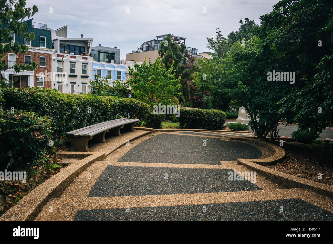 Walkway and bench at Meridian Hill Park, in Washington, DC Stock Photo ...