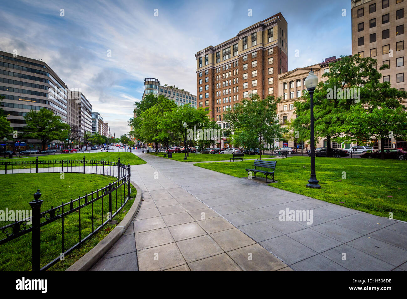 Walkway and buildings at McPherson Square, in Washington, DC Stock ...