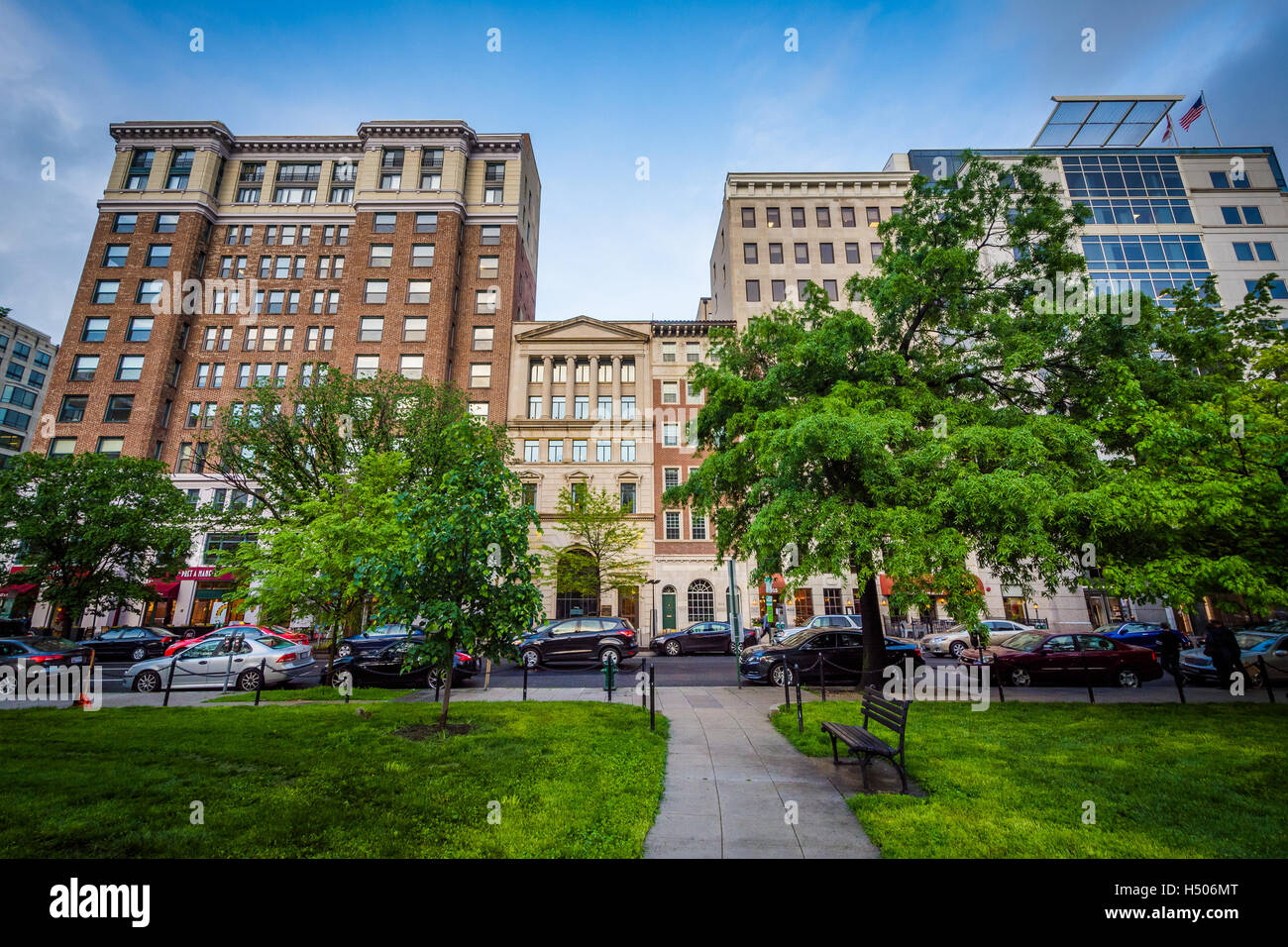 Walkway and buildings at McPherson Square, in Washington, DC Stock ...