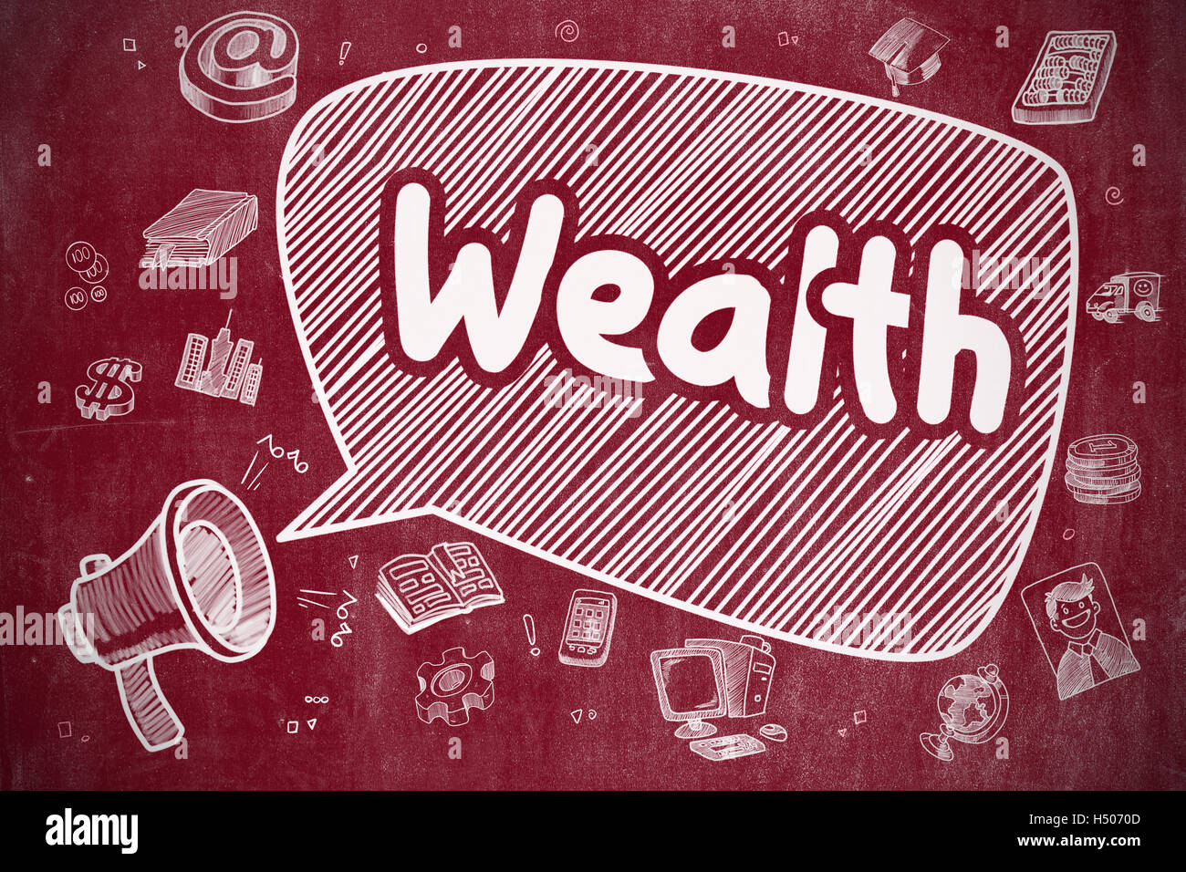 Wealth - Hand Drawn Illustration on Red Chalkboard Stock Photo - Alamy