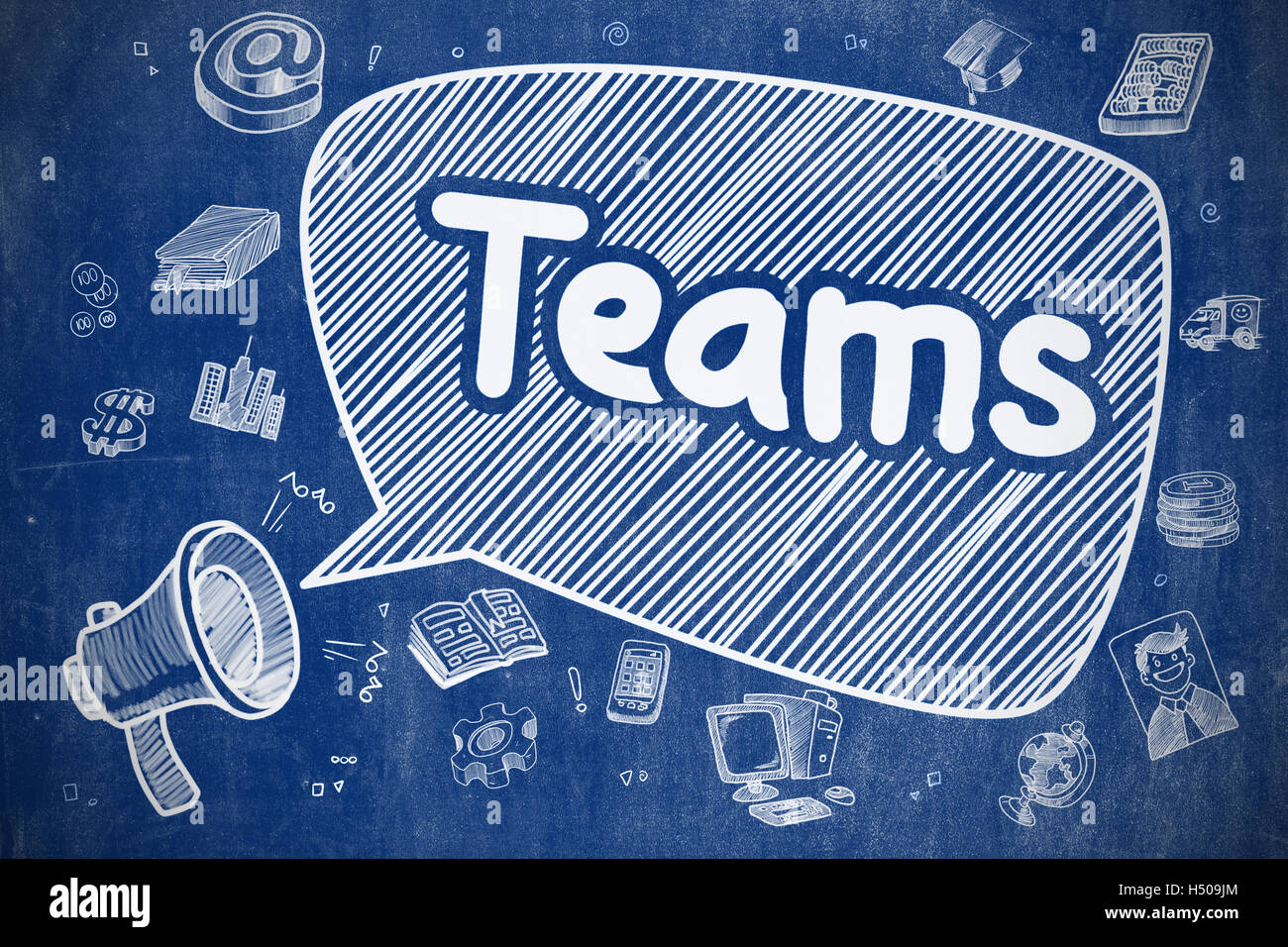 Teams - Cartoon Illustration on Blue Chalkboard Stock Photo - Alamy