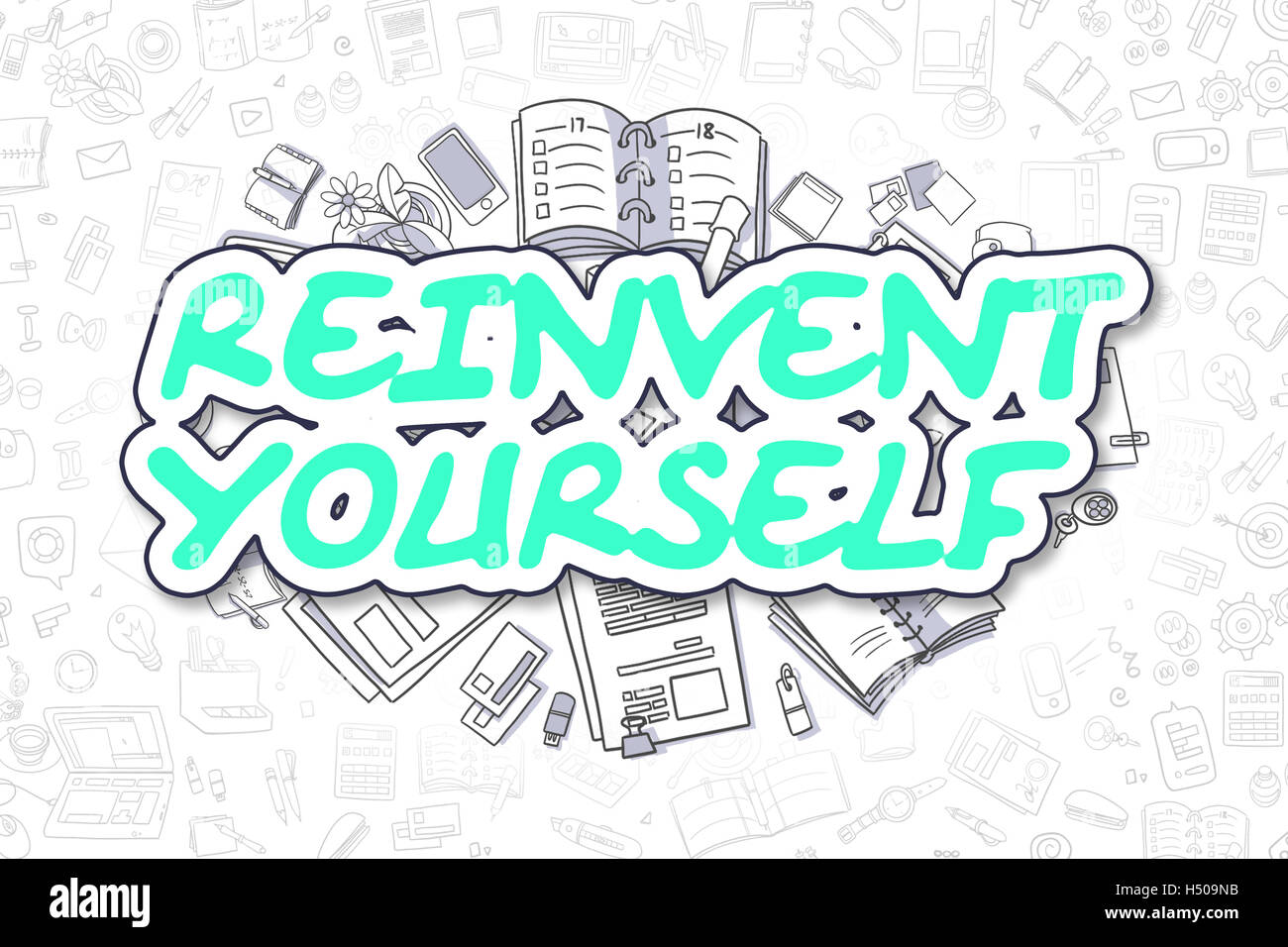 Reinvent Yourself - Cartoon Green Word. Business Concept Stock Photo ...