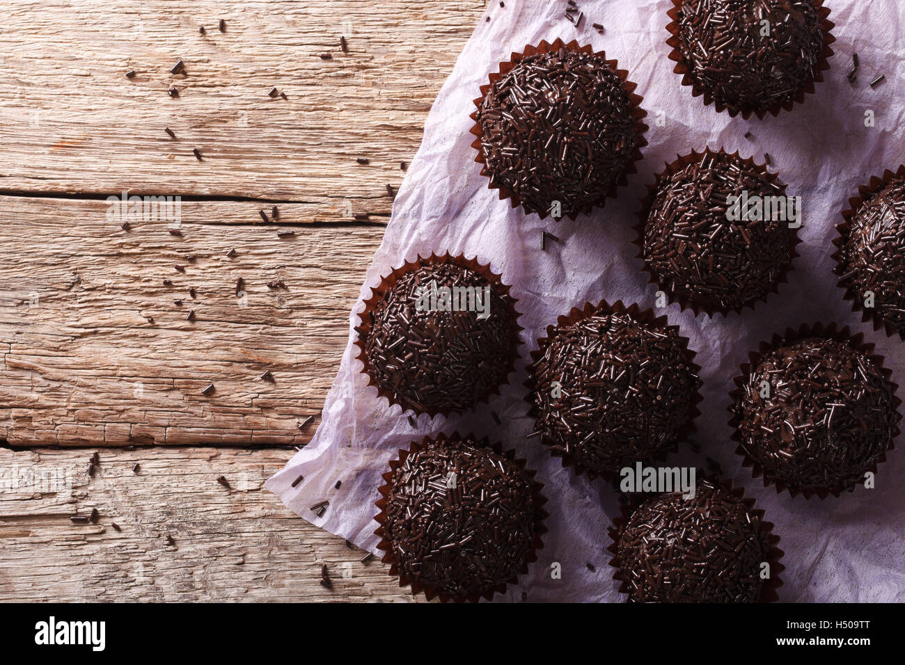 Brazil Brigadeiro truffle on the table. horizontal top view Stock Photo ...