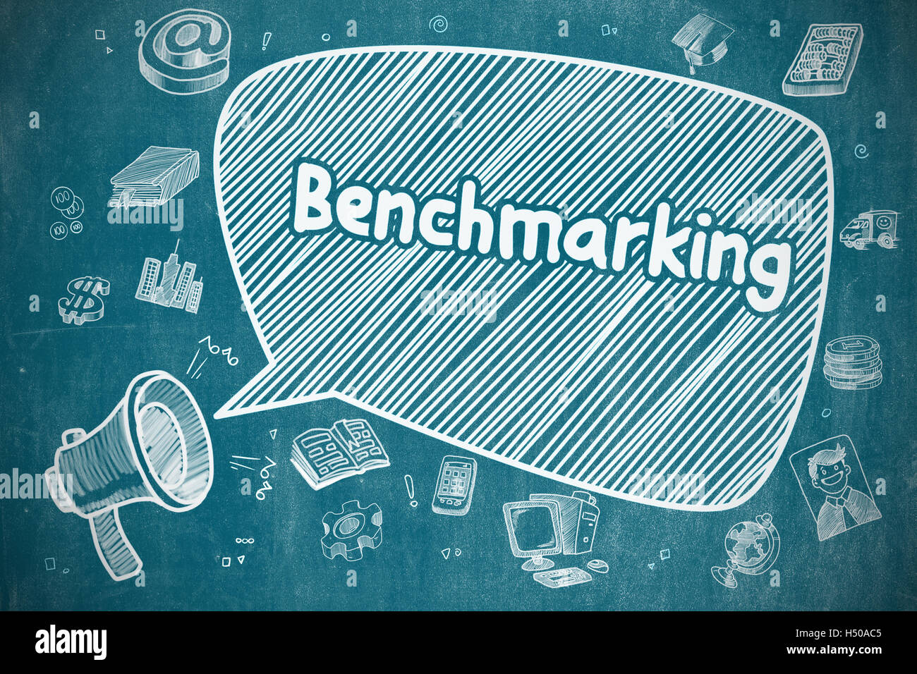 Benchmarking - Hand Drawn Illustration on Blue Chalkboard Stock Photo ...