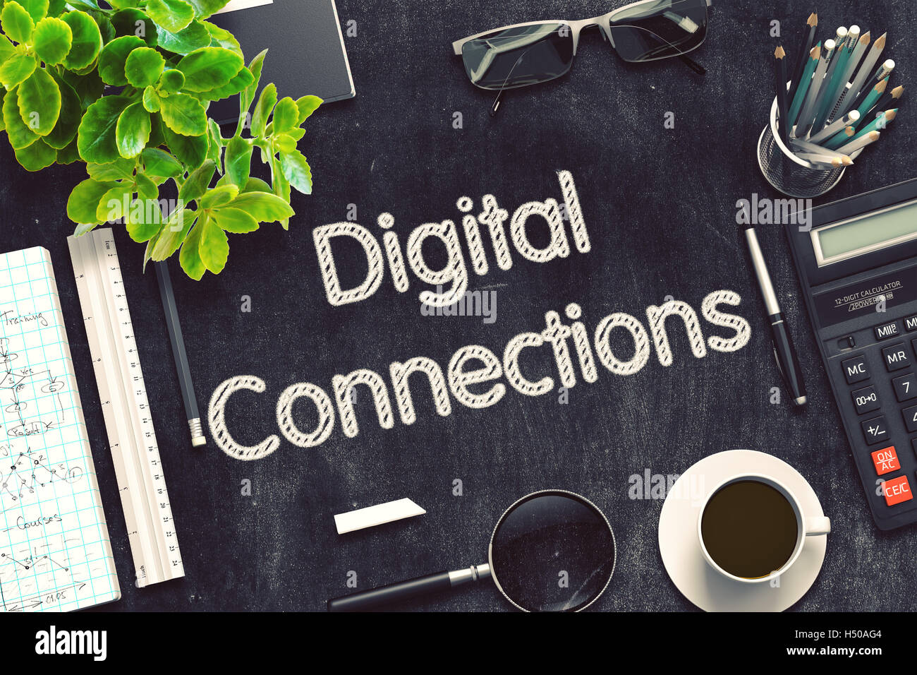 Digital Connections on Black Chalkboard. 3D Rendering Stock Photo - Alamy