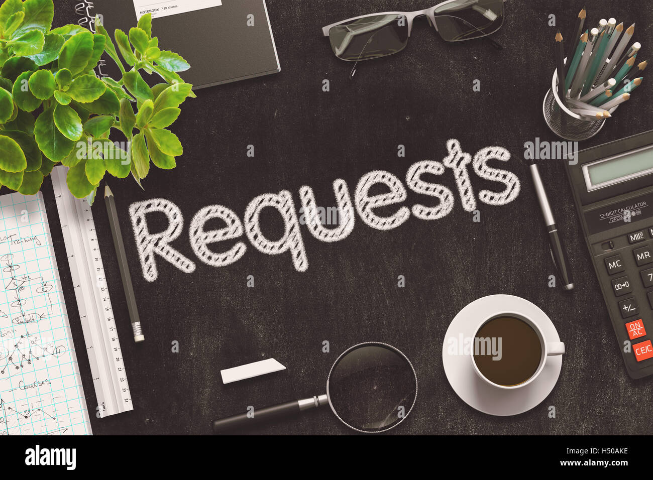 Black Chalkboard with Requests. 3D Rendering Stock Photo - Alamy