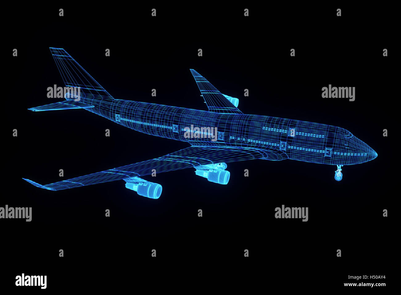 Airplane in Hologram Wireframe Style. Nice 3D Rendering Stock Photo - Alamy