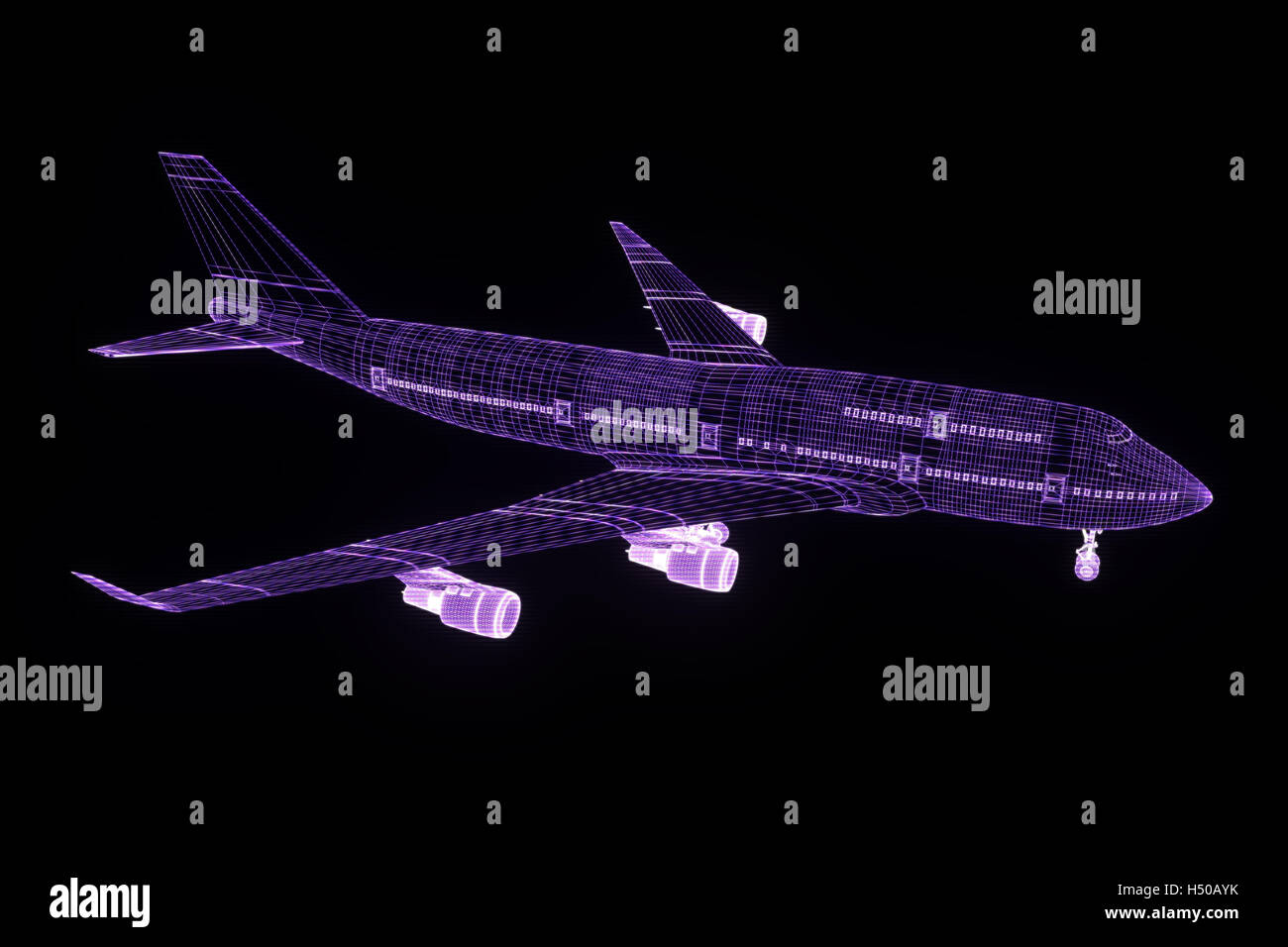 Airplane in Hologram Wireframe Style. Nice 3D Rendering Stock Photo - Alamy