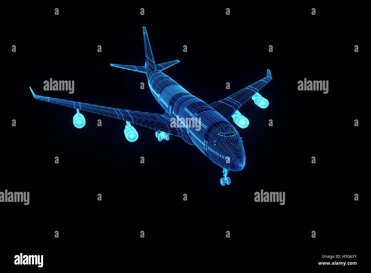 Airplane in Hologram Wireframe Style. Nice 3D Rendering Stock Photo - Alamy
