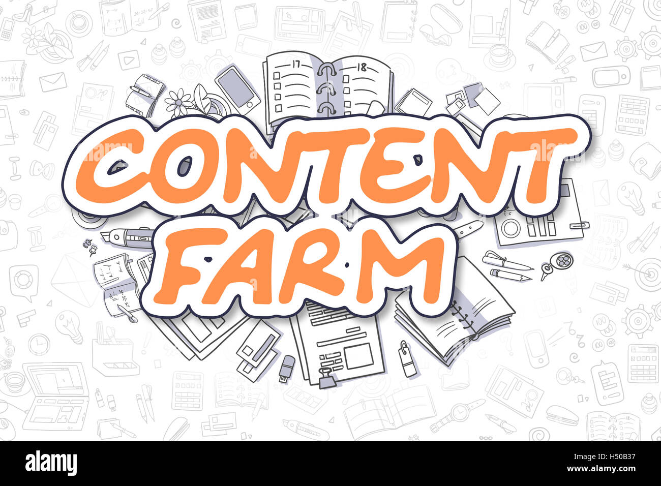 Content Farm - Doodle Orange Word. Business Concept Stock Photo - Alamy