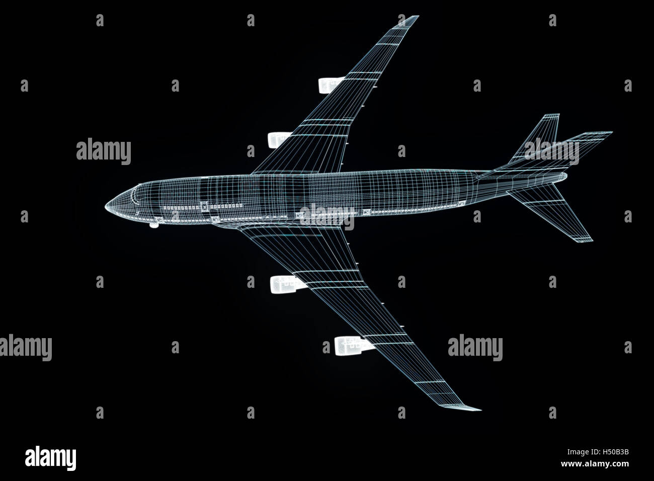 Airplane in Hologram Wireframe Style. Nice 3D Rendering Stock Photo - Alamy