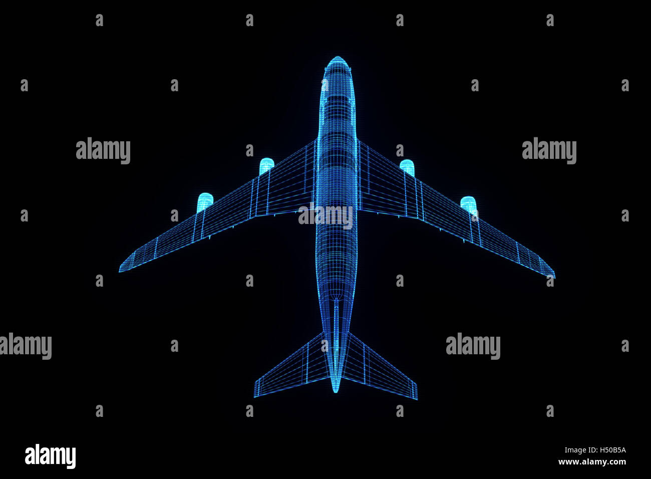 Airplane in Hologram Wireframe Style. Nice 3D Rendering Stock Photo - Alamy