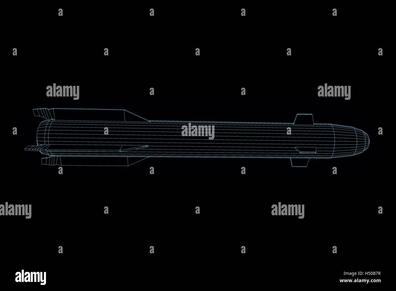 Rocket in Hologram Wireframe Style. Nice 3D Rendering Stock Photo - Alamy