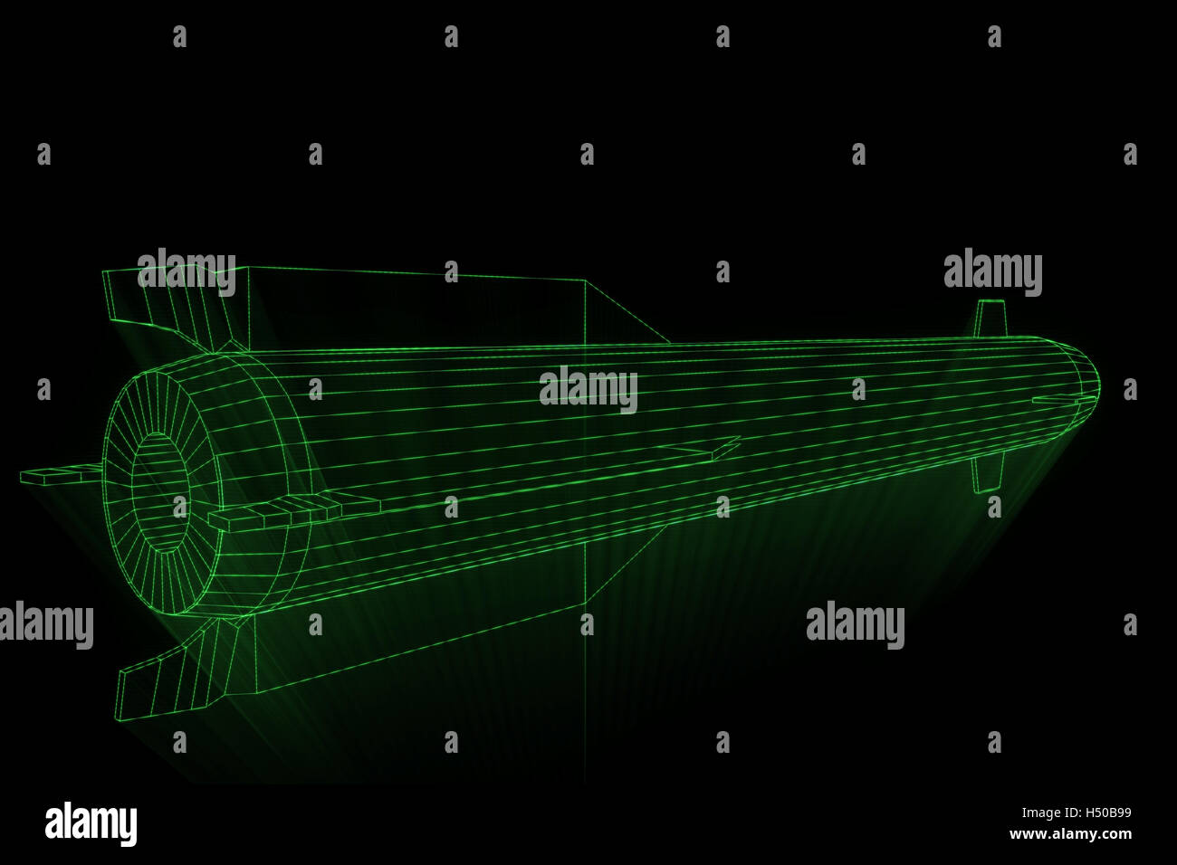 Rocket in Hologram Wireframe Style. Nice 3D Rendering Stock Photo - Alamy