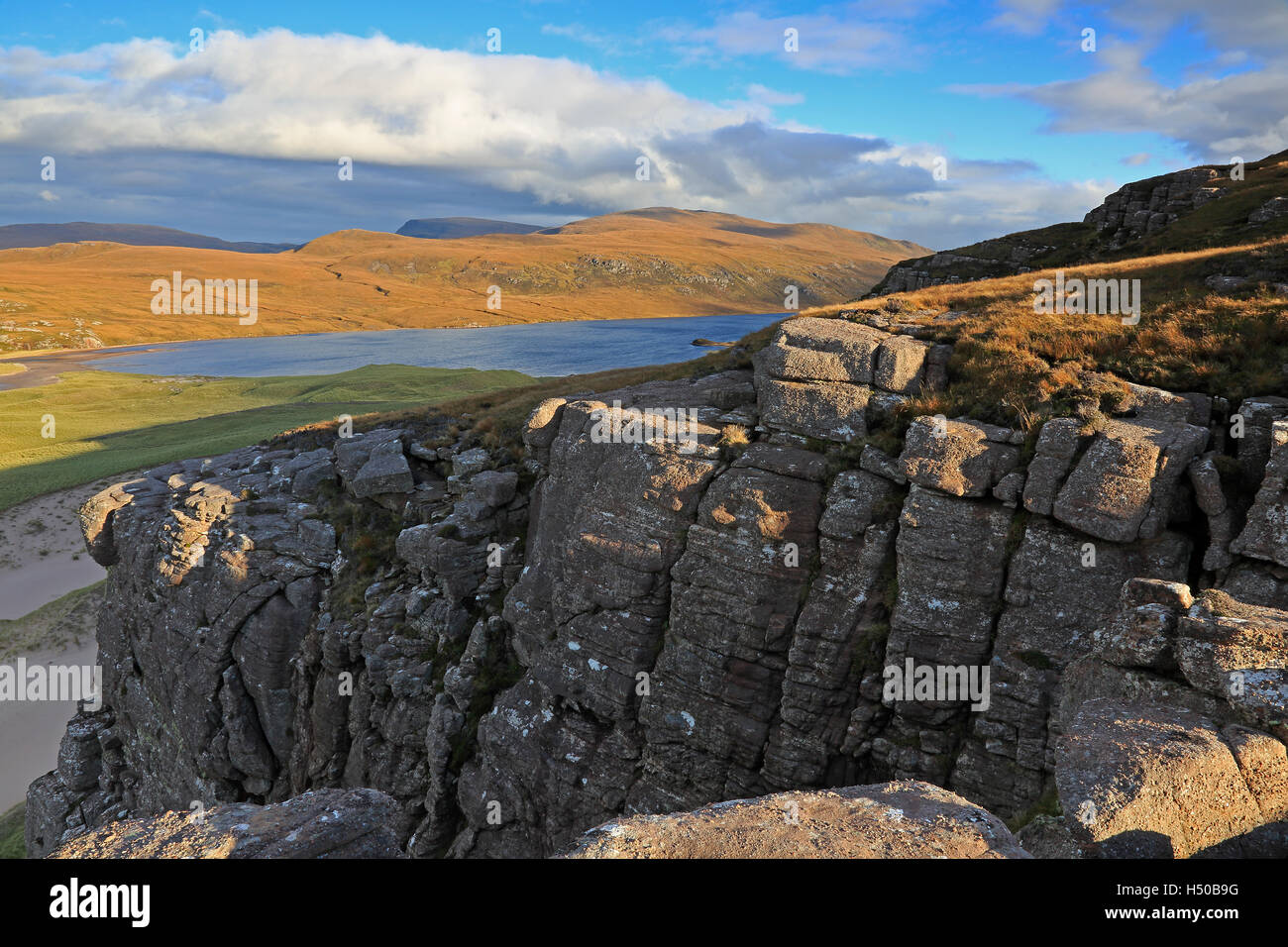 Sandwood Loch in the autumn from Druim na Buiainn Sutherland Scotland ...