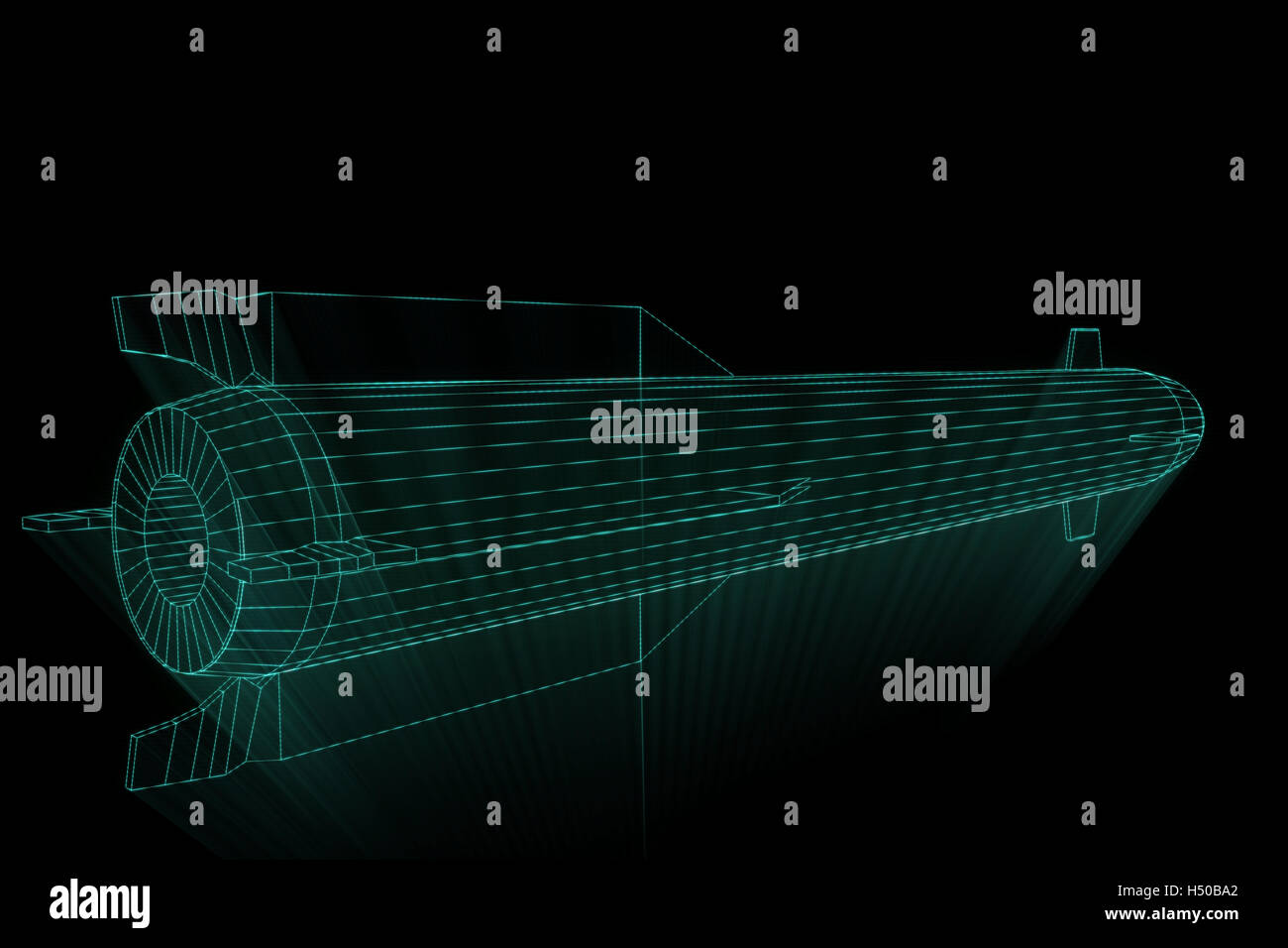 Rocket in Hologram Wireframe Style. Nice 3D Rendering Stock Photo - Alamy