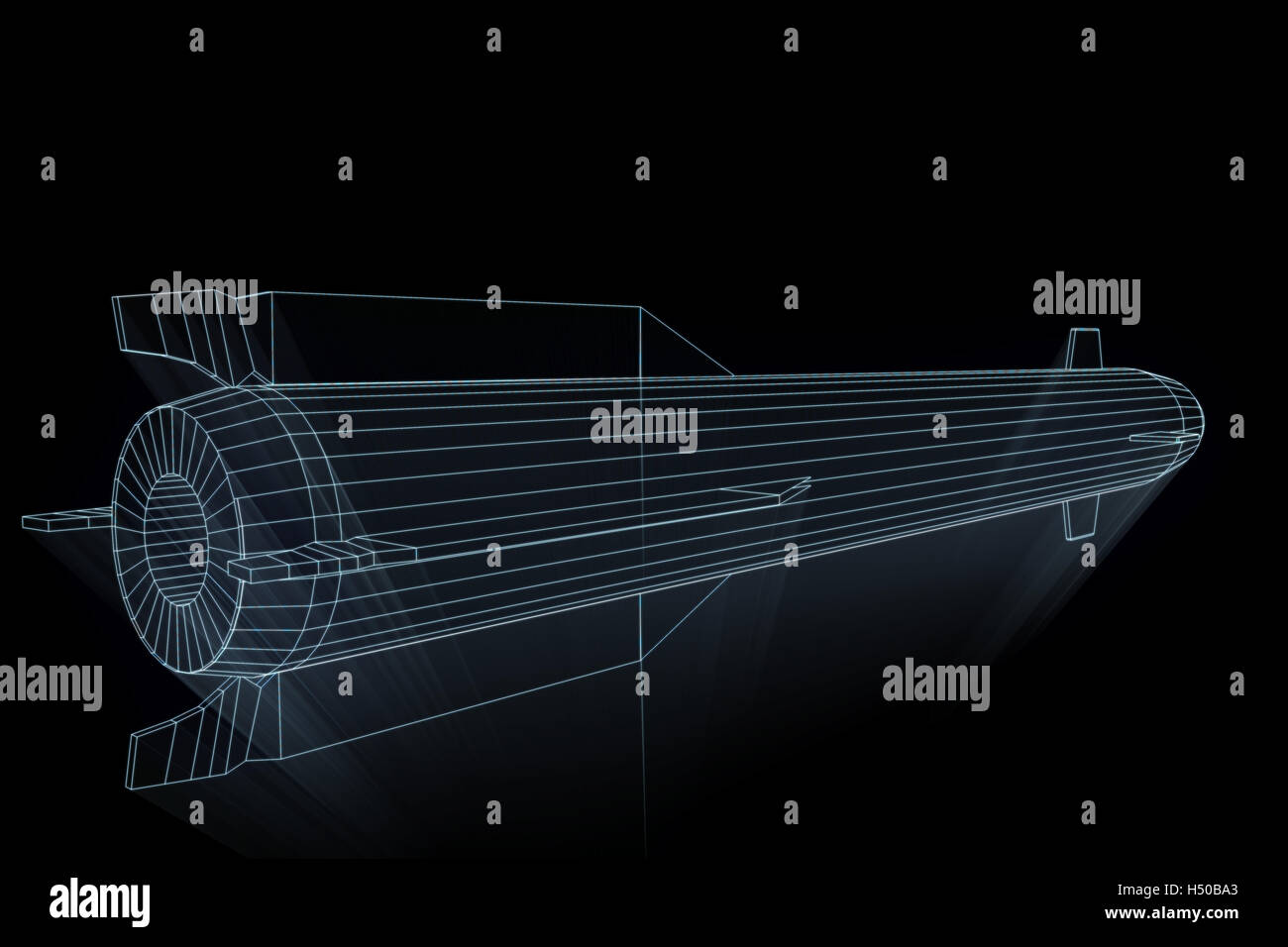 Rocket in Hologram Wireframe Style. Nice 3D Rendering Stock Photo - Alamy
